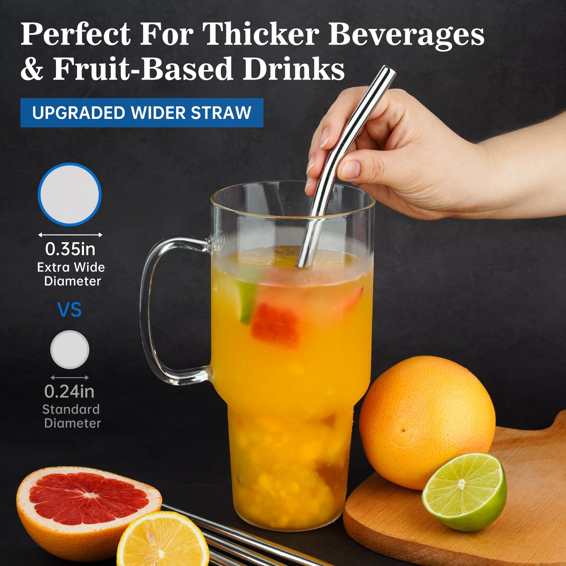 Tomorotec 40oz Straws, 14PCS Stainless Steel Replacement Straws for Stanley 40oz Adventure Quencher Travel Tumblers with Cleaning Brushes 2PCS, Food-Grade, Dishwasher Safe for Smoothies (Silver)