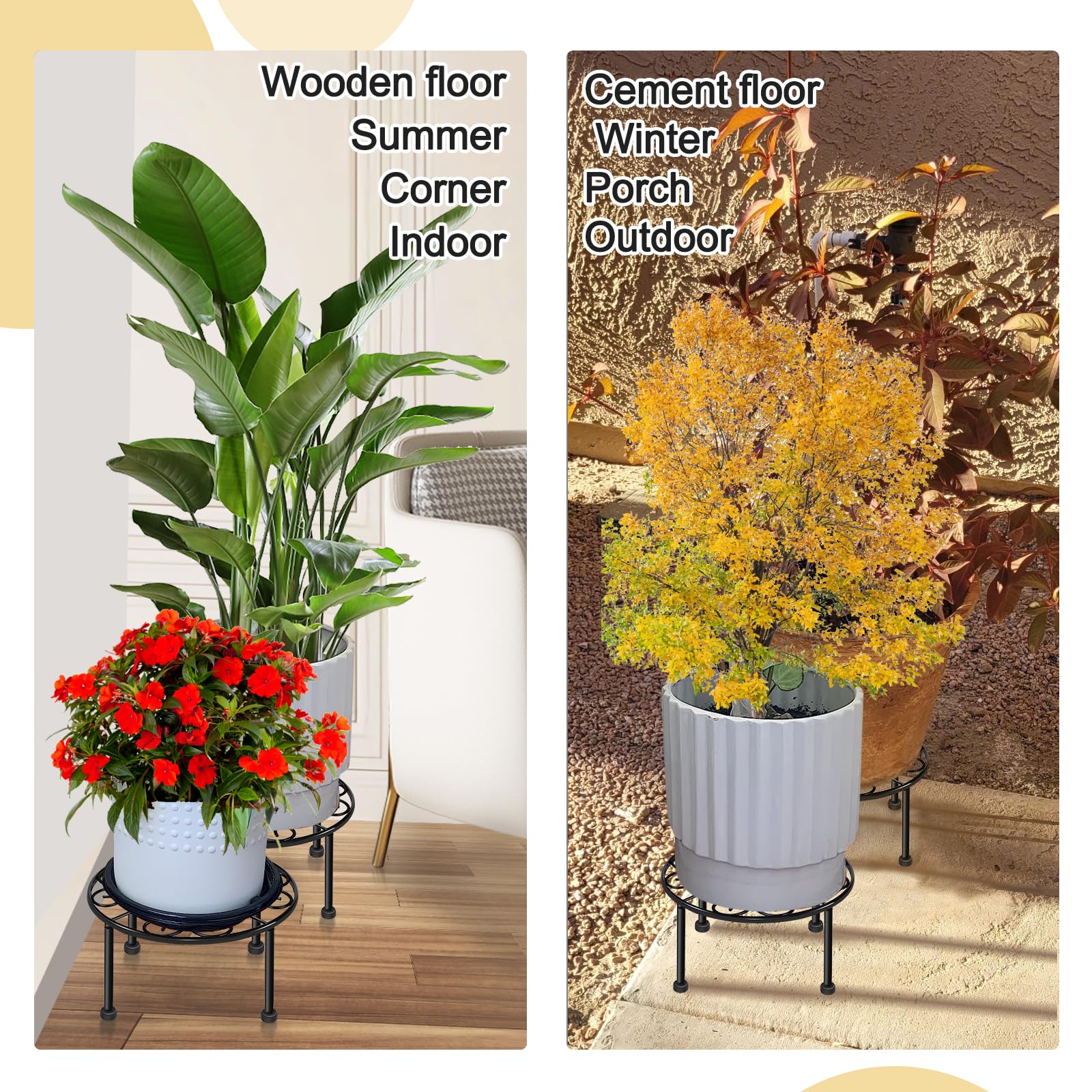Metal Black Plant Stands,Anti-Rust Iron Plant Pot Shelf,Heavy Duty Round Supports Display Rack,Rustproof Potted Plant Holder,Corner Gardening Pumpkin Stand for Indoors or Outdoors (3 Pack Matte Black)