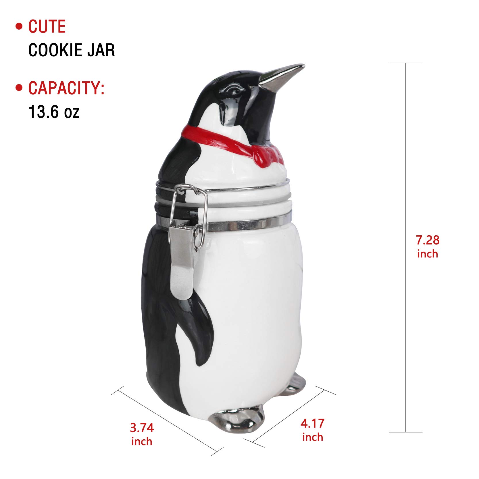 MADECO Penguin Cookies Jar with Airtight Lid-Ceramic Cute Cookie Candy Snacks Container, Decorative Kitchen Bulk Food Storage Jar for Dry Food, Jelly Beans Canister, Biscuits, and Baked Treats