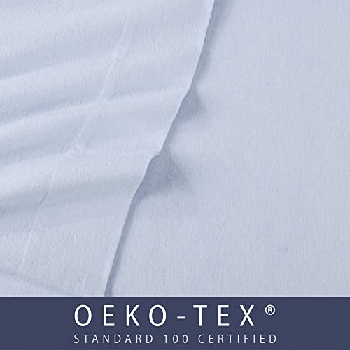 Market & Place 100% Turkish Cotton Flannel Sheet Set | 4 Piece Deep Pocket Solid Cozy Winter Bed Sheets | Double Brushed for Extra Softness & Comfort | Chalet Collection (Full, Light Blue)