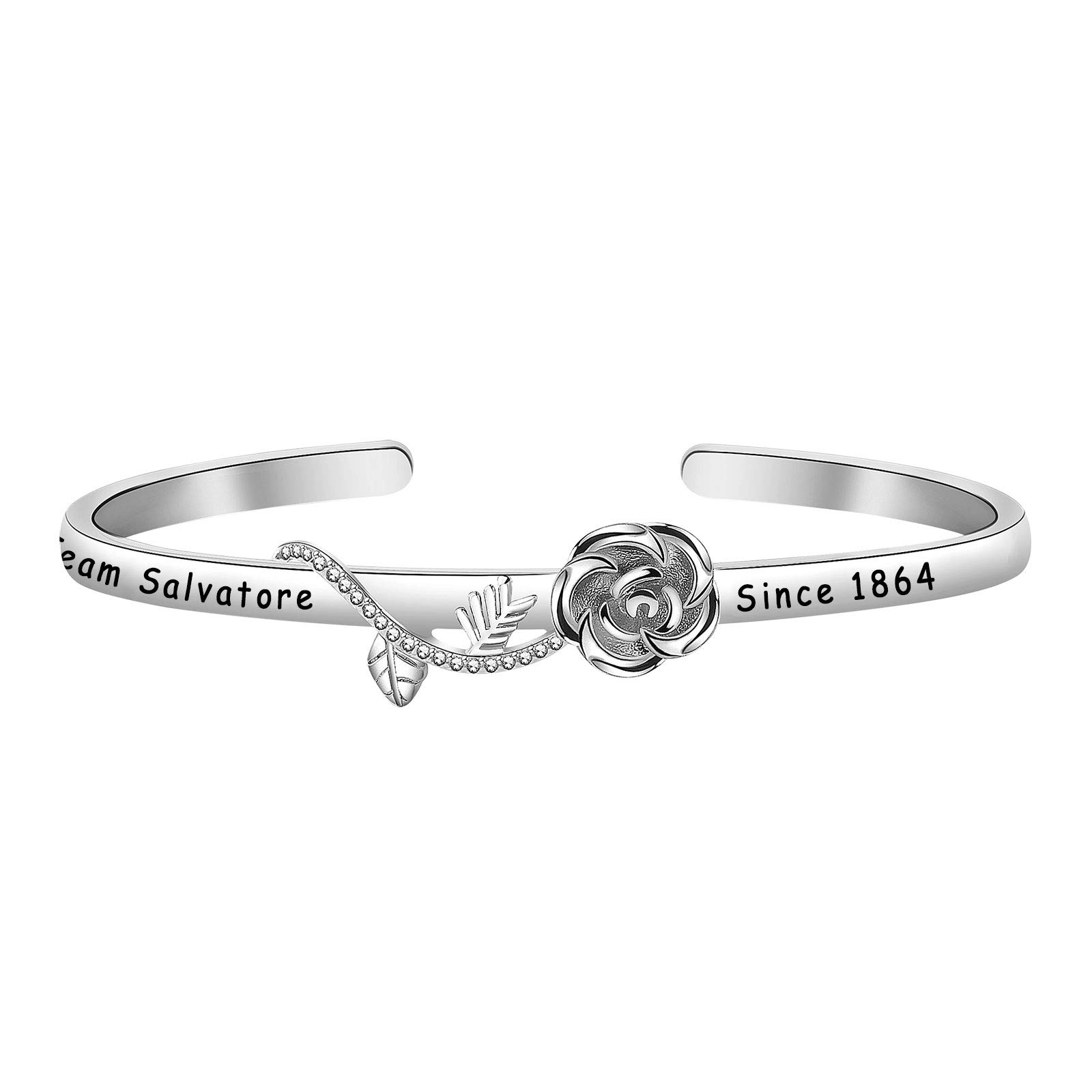 POTIY Vampire Fans Gift Vampire Inspired Jewelry Team Damon Stefan Salvatore Since 1864 Flower Bracelet for Women (Salvatore-Silver)