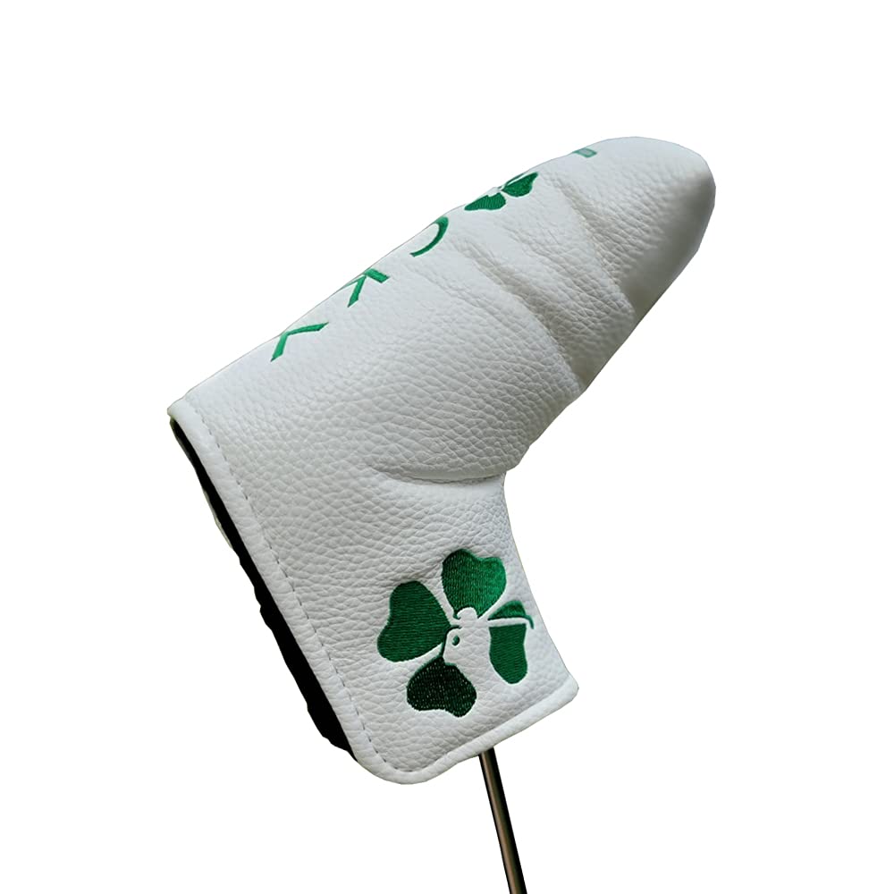 Perilynnc Golf Putter Cover Cute Cartoon Doggie Blade Putter Headcover PU Leather Golf Club Protector Headcovers Fits for Most Putters (Four Leaf Clover)