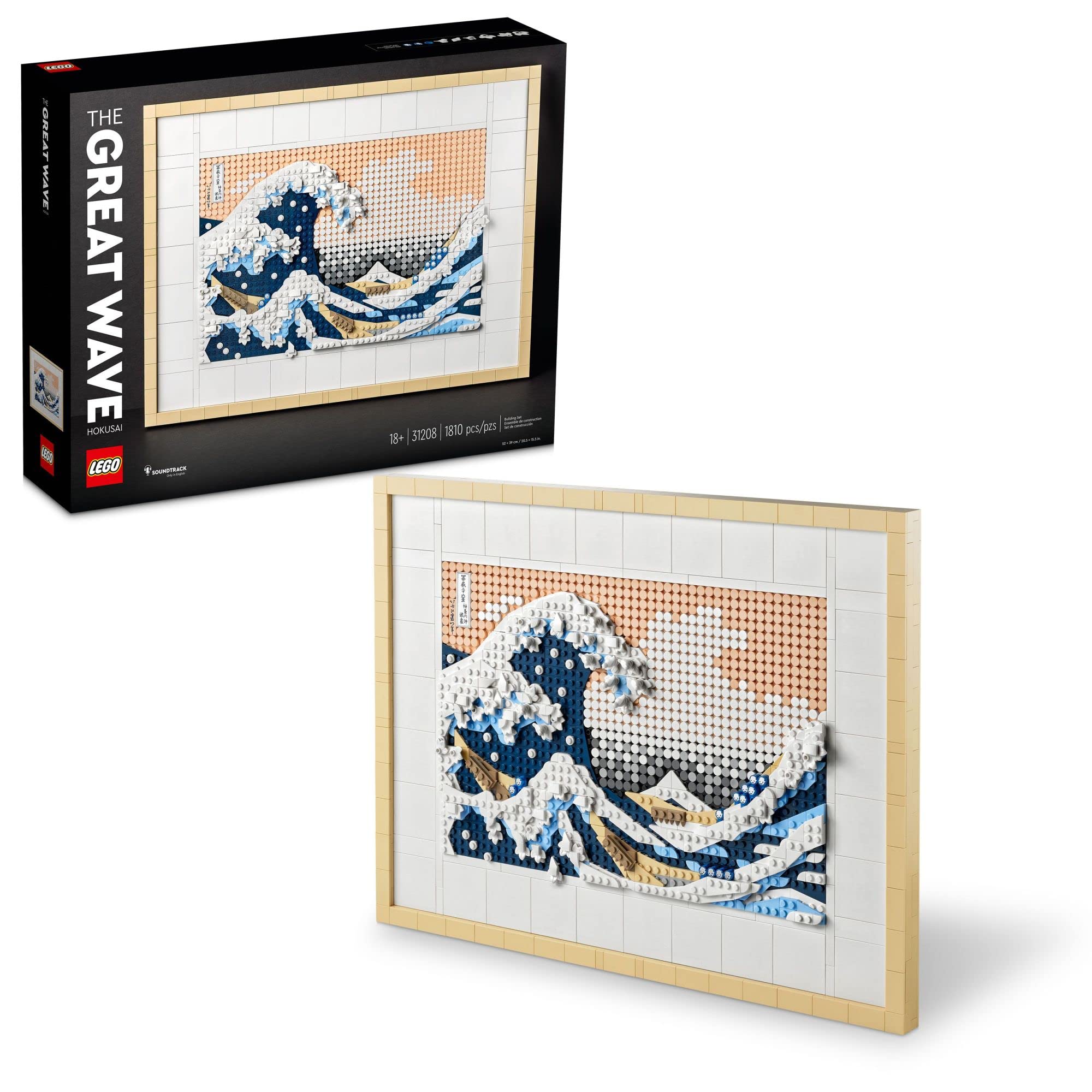 LEGO Art Hokusai β The Great Wave 31208, 3D Japanese Wall Art Craft Kit, Framed Ocean Canvas, Creative Activity Hobbies for Adults, DIY Home, Office Decor