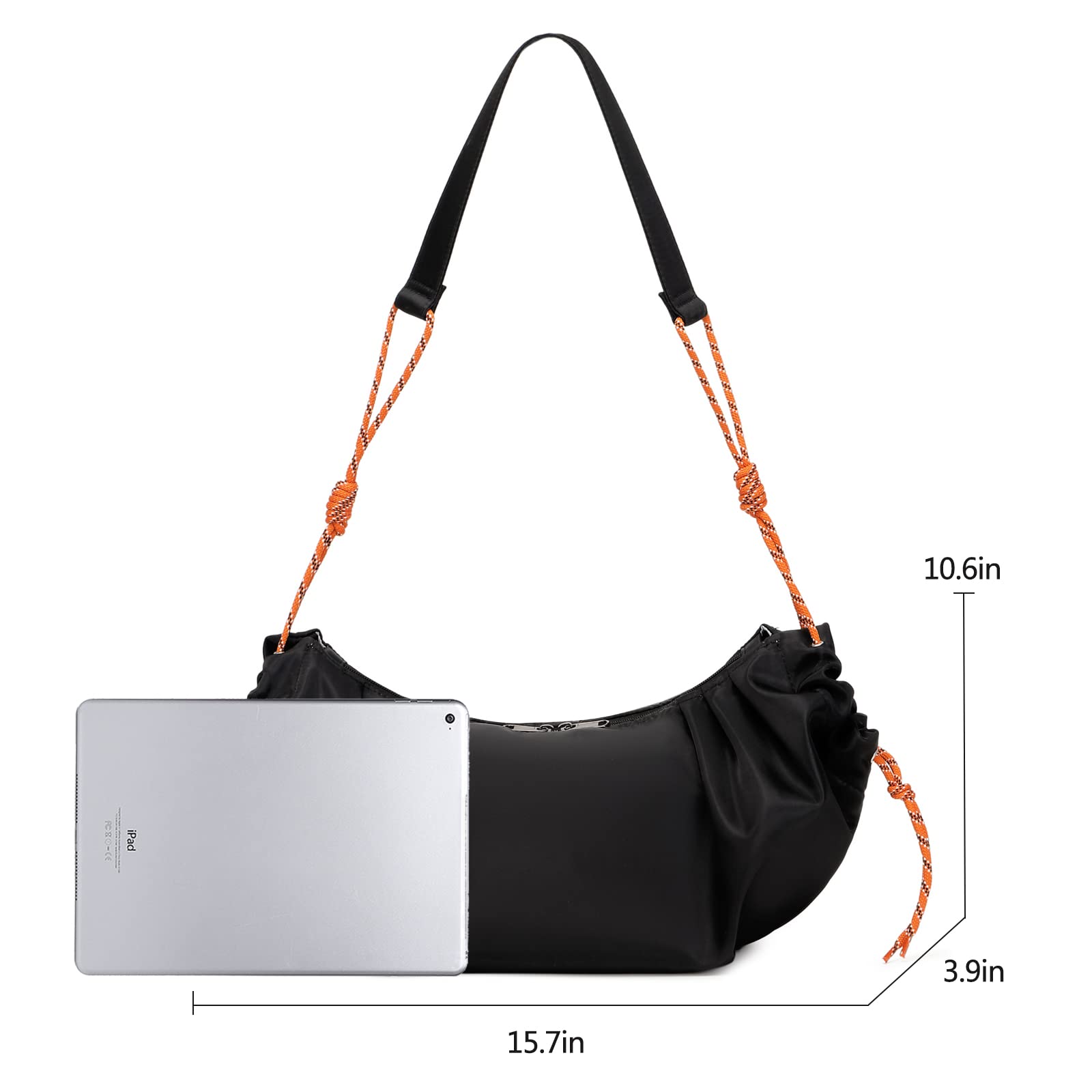 Sunborls Crossbody Bags for Women Casual Single Shoulder Sports Large Capacity Adjustable Pull Cord Tote Bag for College Student Dumpling Bag(Black)