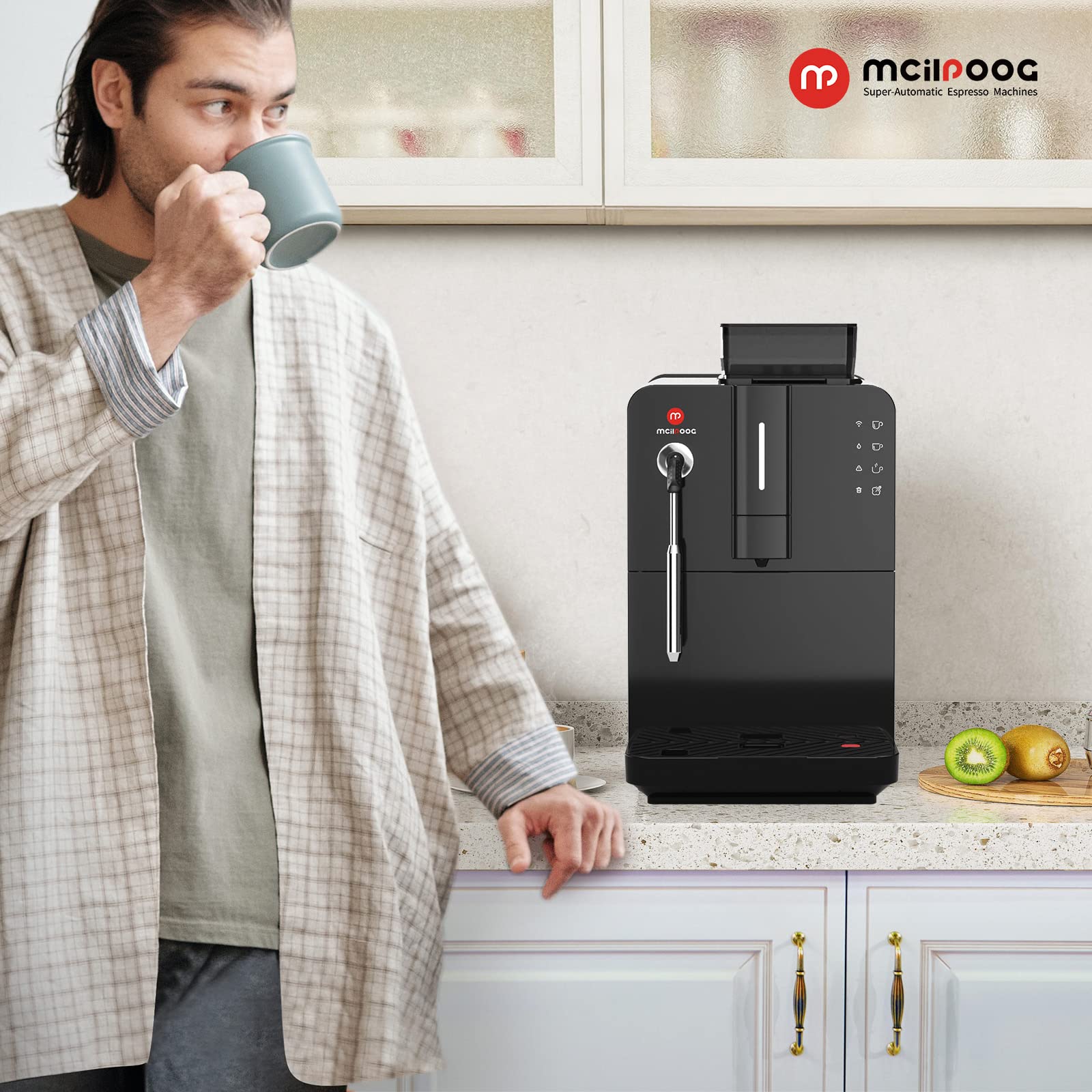 Mcilpoog Super Automatic Espresso Coffee Machine,Bean To Cup Fully Automatic Espresso Machine with Grinder,Easy To Use Wifi Touch Screen Coffee Maker.19 Bar Barista Pump(Hi series 01)