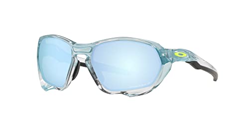 Oakley Men's OO9019 Plazma Rectangular Sunglasses, Blue Ice/Prizm Deep Water Polarized, 59 mm