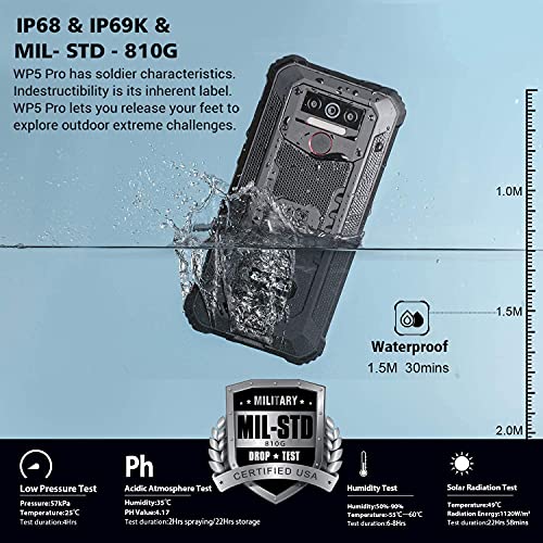 OUKITEL WP5 Pro (2021) Rugged Smartphone, 8000mAh Battery 4GB +64GB Android 10 Unlocked Cell Phones IP68 Waterproof 4G LTE Dual SIM Triple Camera 5.5 HD+ Global Version Face ID Fingerprint GPS