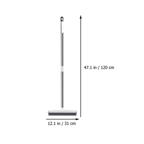 UPKOCH Floor Scrubber Brush Silicone Carpet Rake Hair Cleaning Broom Rubber Broom Carpet Rake Pet Hair Remover Broom Long Handle Scrubbing Brush Household Cleaning Tools White Grey