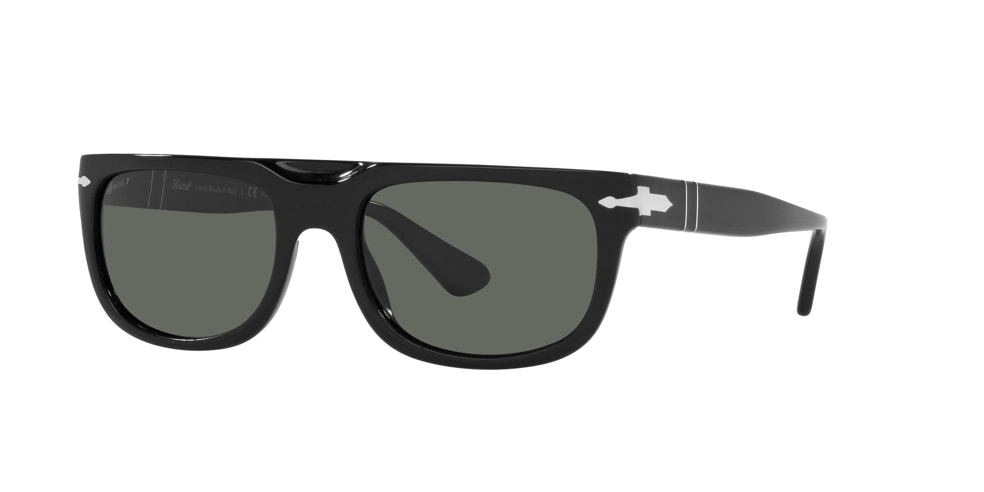 Persol PO3271S Rectangular Sunglasses, Black/Green Polarized, 55 mm