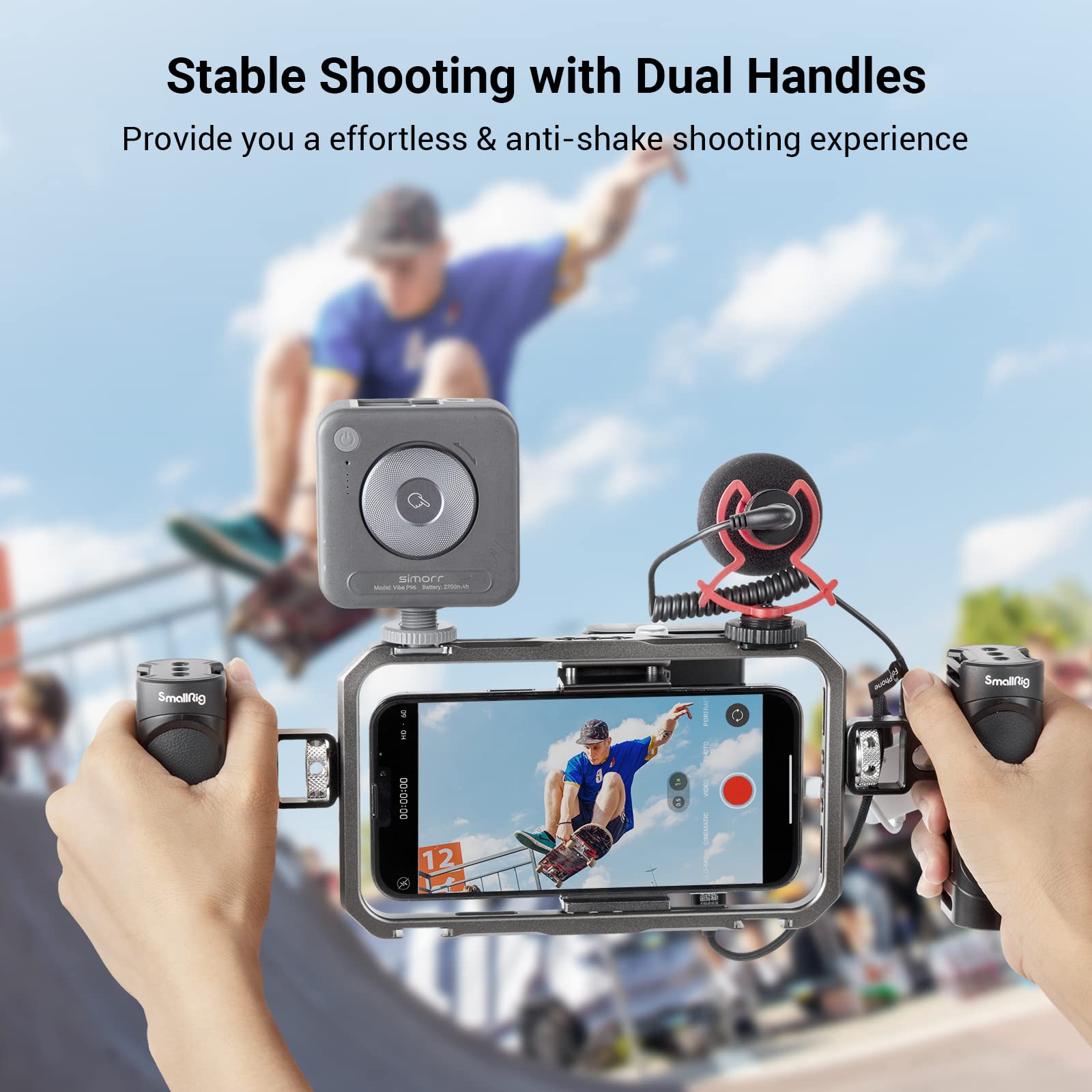 SmallRig Phone Cage Video Rig for iPhone 15 14 13 12 11 Pro Max, Universal Video Phone Stabilizer with Dual Handles and Power Bank Holder - 3609