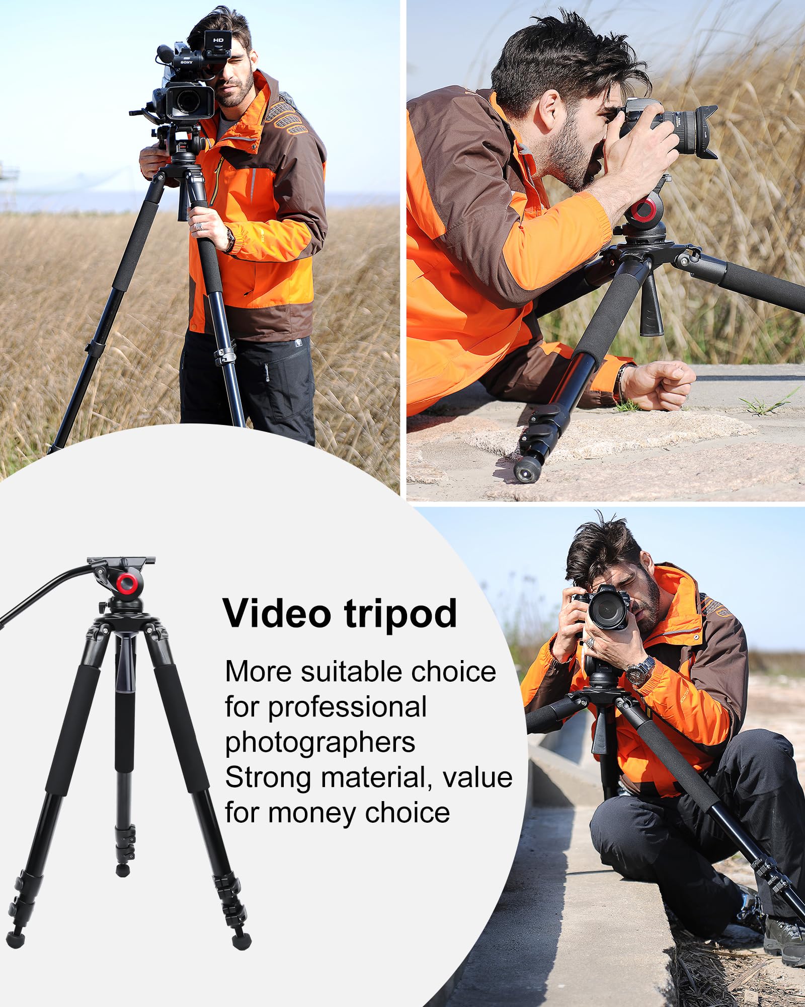 miliboo Heavy Duty Video Tripod,Aluminum Tripod for Camera, Professional Shooting Tripod with Fluid Head,MaxLoad 22lbs (MTT701A)