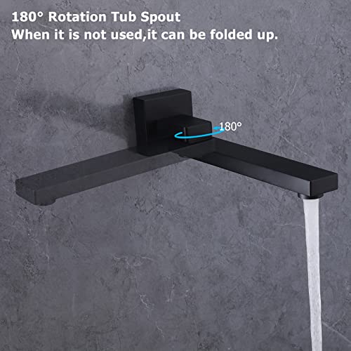 Wall Mount Tub Faucet with Extra Long Tub Spout,Single Handle Tub Filler Faucet with Brass Rough-in Valve,Matte Black
