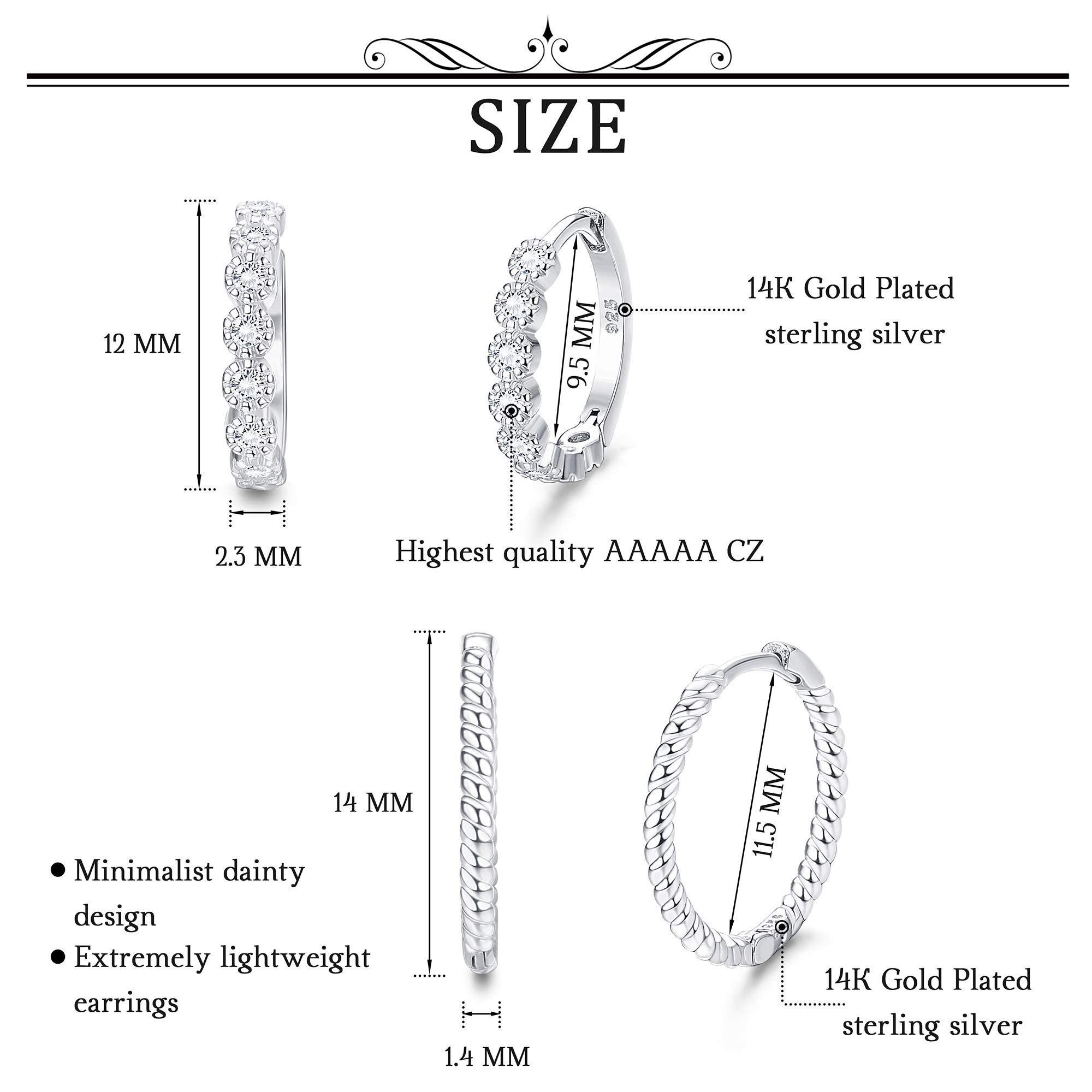 Milacolato 2Pairs Sterling Silver Small Hoop Earrings