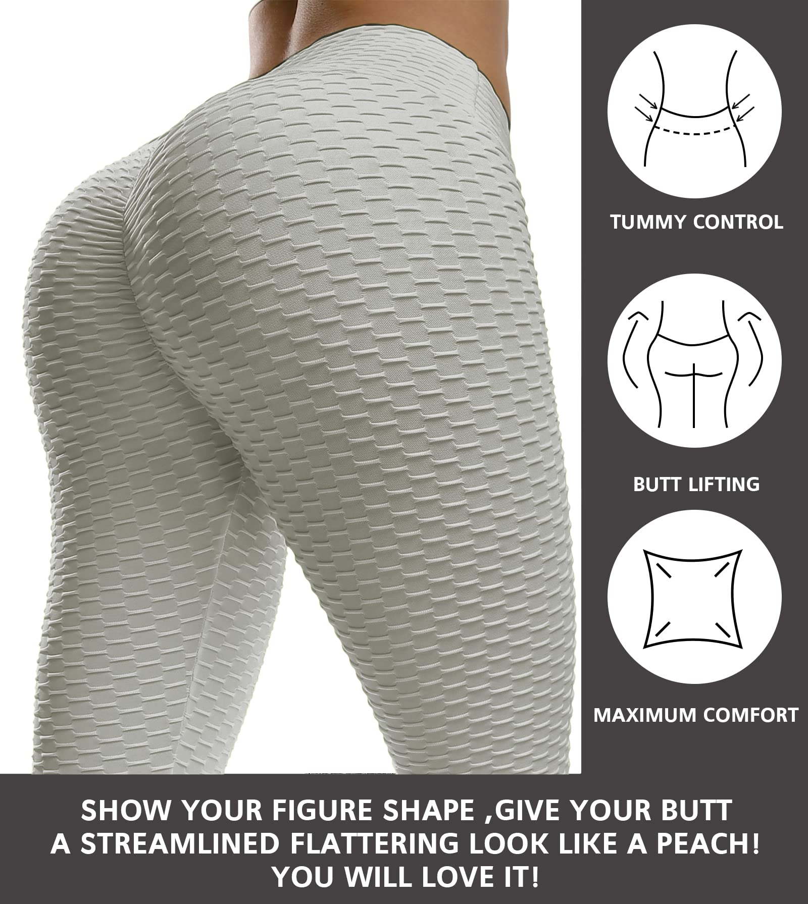 NORMOV Butt Lifting Anti Cellulite Leggings, Scrunch Butt Peach Booty Lifting Leggings for Women(Gray, L)