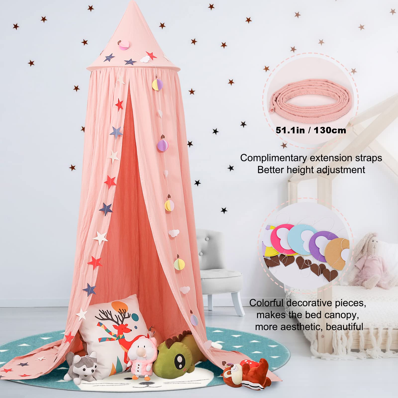 YAERSI Bed Canopy for Kids Bed, Round Dome Crib Nook Princess Castle, Play Tent Hanging Room Decoration, Dreamy Mosquito Net Bedding