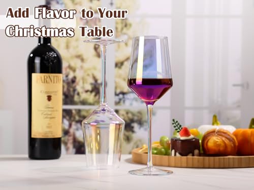 Physkoa Rainbow Wine Glass Crystal Hand-Blown Iridescent Wine Glasses Set of 6 for Wine Tasting,Bar 15oz