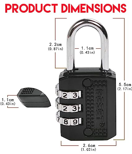 RESET-071 3 Digit Small Combination Lock Tiny Padlock for Mini Locker Box Luggage Suitcase Backpack Black