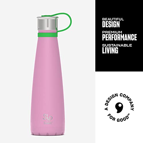 S'well S'ip by S'well Stainless Steel Water Bottle - 15 Oz - Pink Meadow - Double-Walled Vacuum-Insulated Keeps Drinks Cold for 24 Hours and Hot for 10 - with No Condensation - BPA-Free