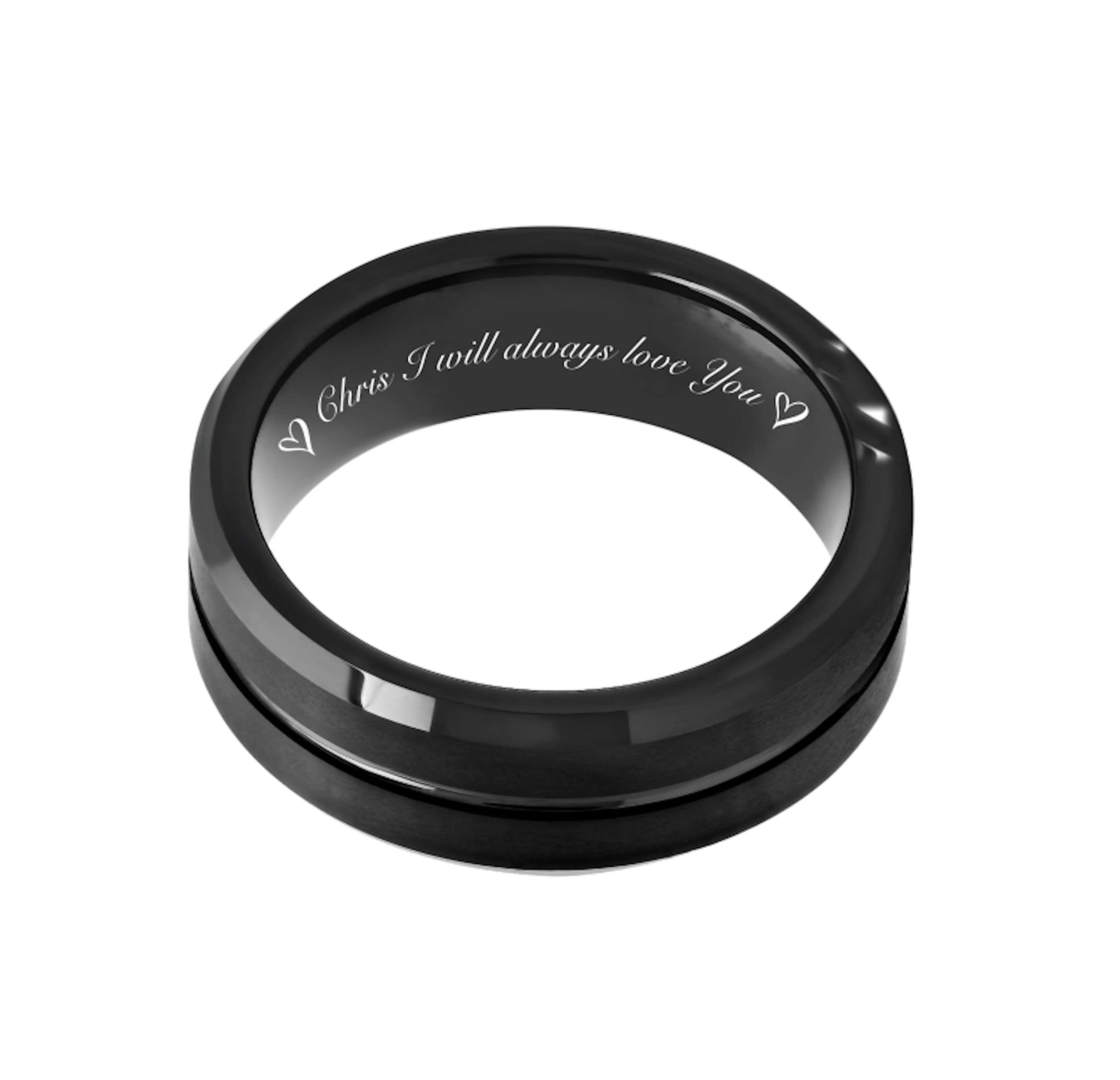 Personalized Black Matte Striped Tungsten Ring Custom Engraved Free - 7mm Black Wedding Band - Ships from USA