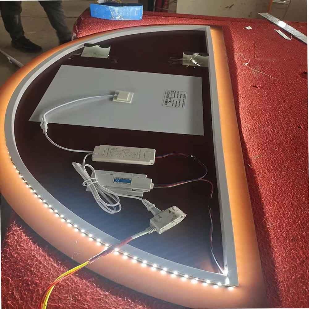 NURCIX Half Moon LED Mirror with 3 Colors Dimming Light Anti-Fog Bathroom Mirror for Wall Tempered Glass Decorative Mirror for Bedroom Vanity (Color : Left Cut, Size : 80 * 40CM/32 * 16IN)
