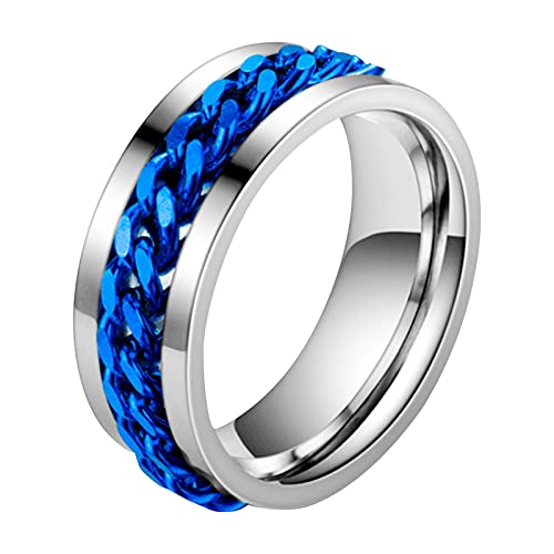 Stainless Steel Anxiety Ring for Women Men Size 6 13 Width 8MM 6 Color Exquisite Ring Black Sand Blasted (#A-blue, 13)