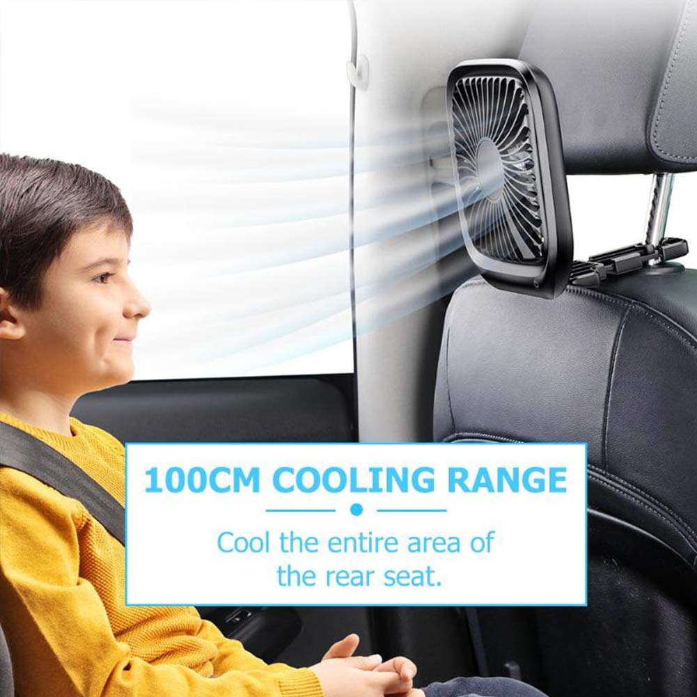 Maso Car Fan for Back Seat - USB Foldable Electric Fan 3-Speed Headrest Fans for Car Desk Office Outdoor Camping(Black)
