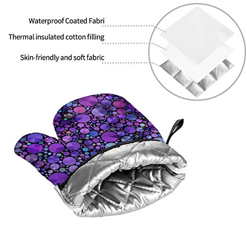 Purple Circles Oven Mitts and Pot Holders Set Heat Resistant Oven Gloves Flexible for Kitchen Cooking Baking Grilling Microwave
