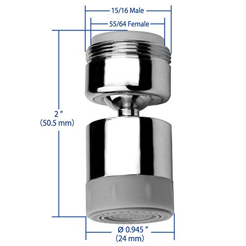 YOO.MEE Dual-function 2-Flow Kitchen Sink Aerator, 360-Degree Swivel Faucet Aerator with Dual Spray, Chrome