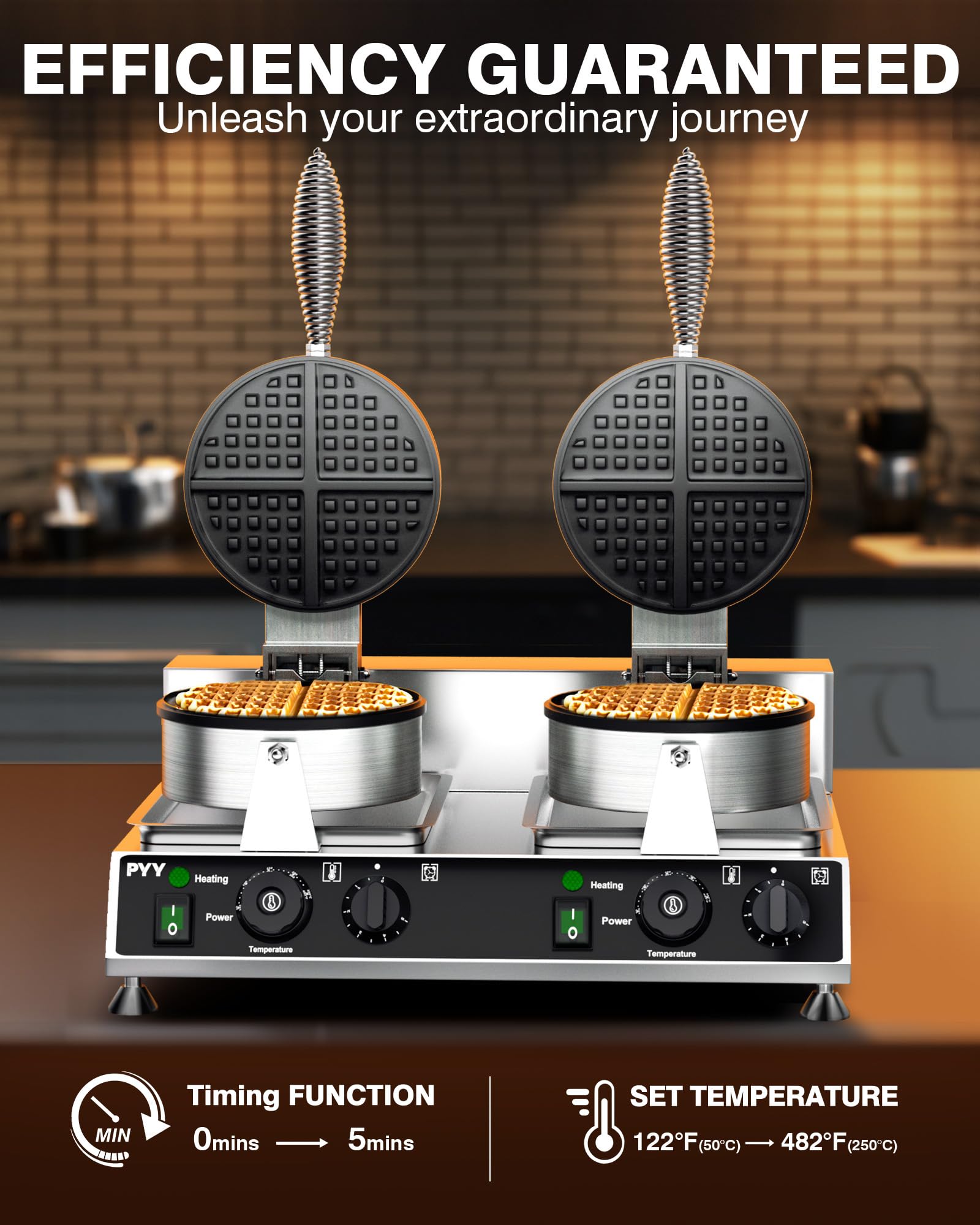 PYY Commercial Waffle Maker Double Waffle Maker Large Stainless Steel Waffle Maker Silver Non-stick Electric Chaffle Maker for Restaurant Party Food Stall (PYYHFLSZ-2SRUS01)
