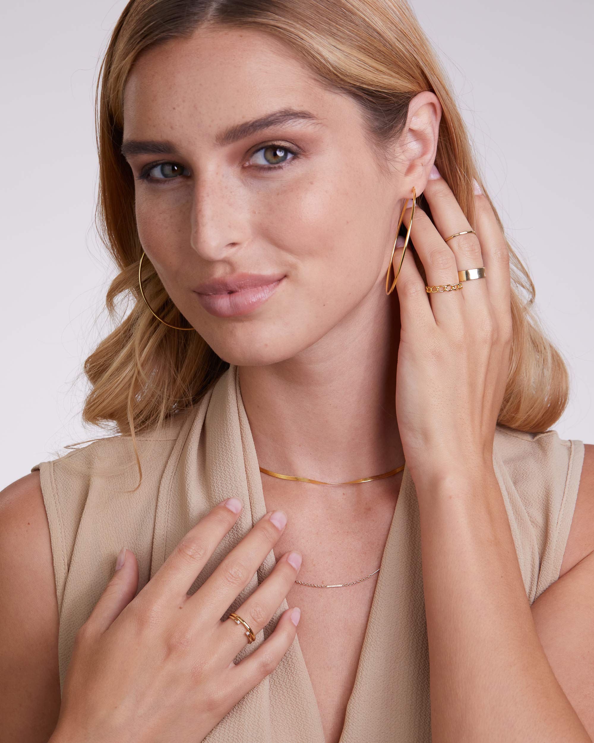Milla Dainty Rings For Women - Gold Stacking Rings or Silver Stackable Rings - Open Circle Rings & Chain Rings for Women (Open Link - 14K Gold Plated, Size 9)