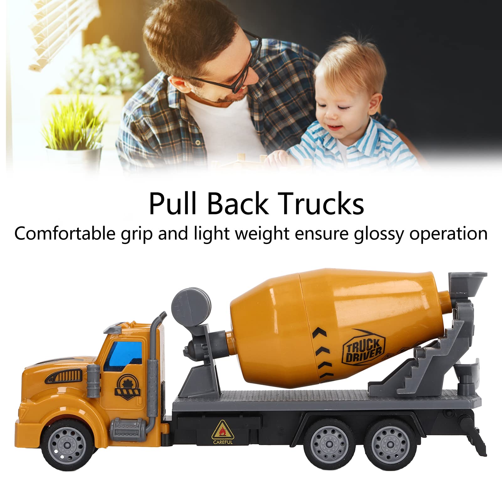 SUNGOOYUE 1:48 Cement Mixer Toy Truck, High Simulation Glossy Pull Back Car Toys for 3 Years Old Kids (Long Head)