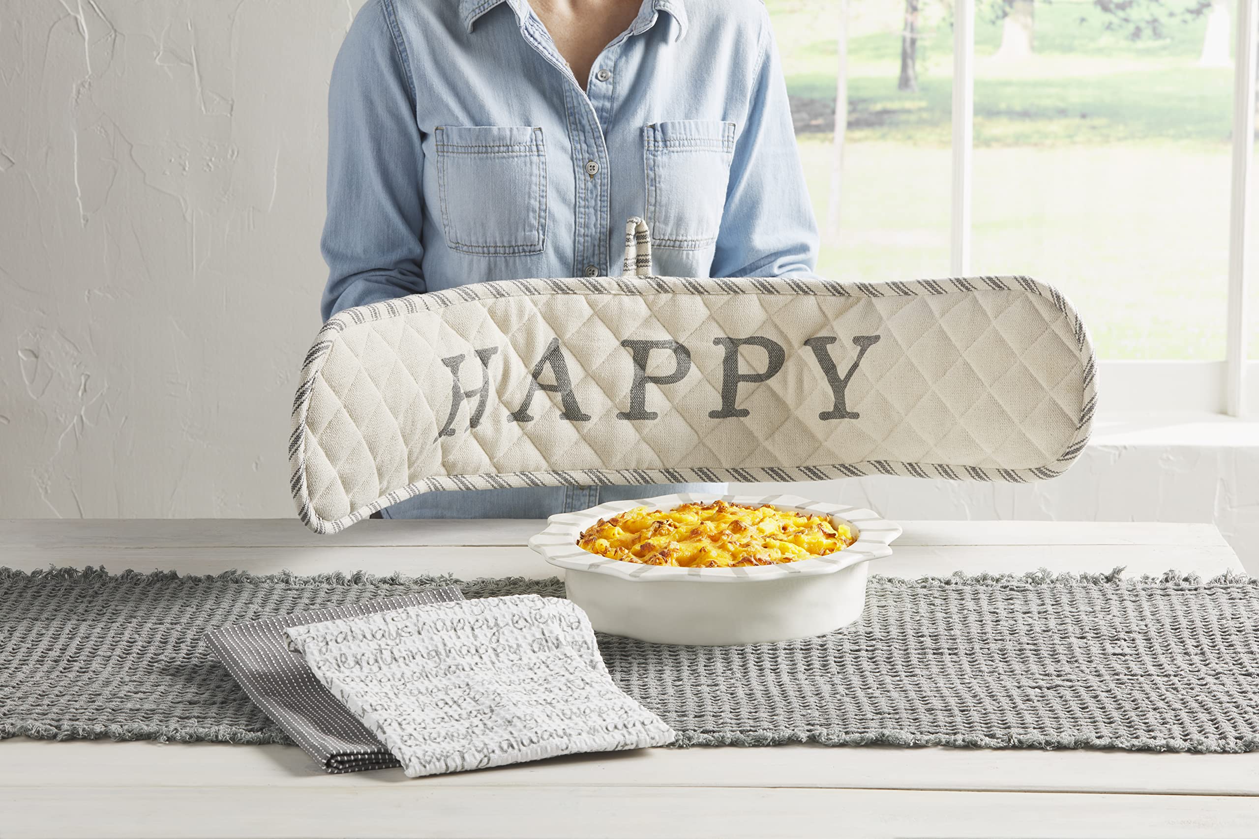 Mud Pie Happy Double Oven Mitt Set, 7 1/4" x 35"