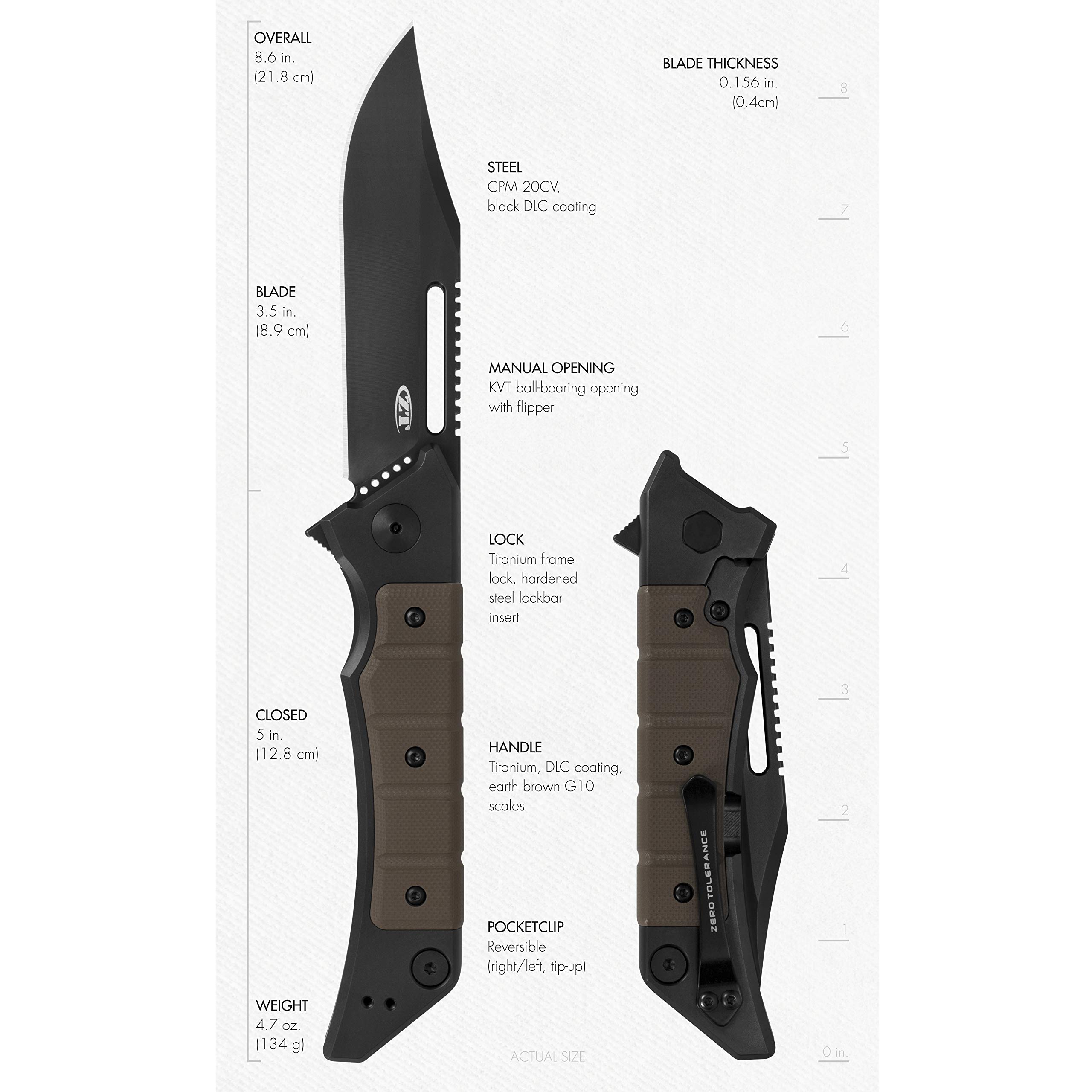 Zero Tolerance 0223, Designed by Tim Galyean, EDC Manual Opening Knife, Green, 3.5 Inch
