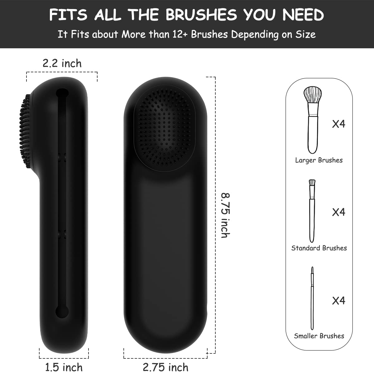 Xabzhzn Silicone Makeup Brush Holder Case, Full Sized & Larger Brushes Fit, Cosmetic Brush Holder Organizer, Silicon Make Up Brush Container for Travel, Daily Use, Black (Makeup Brushes Not Included)