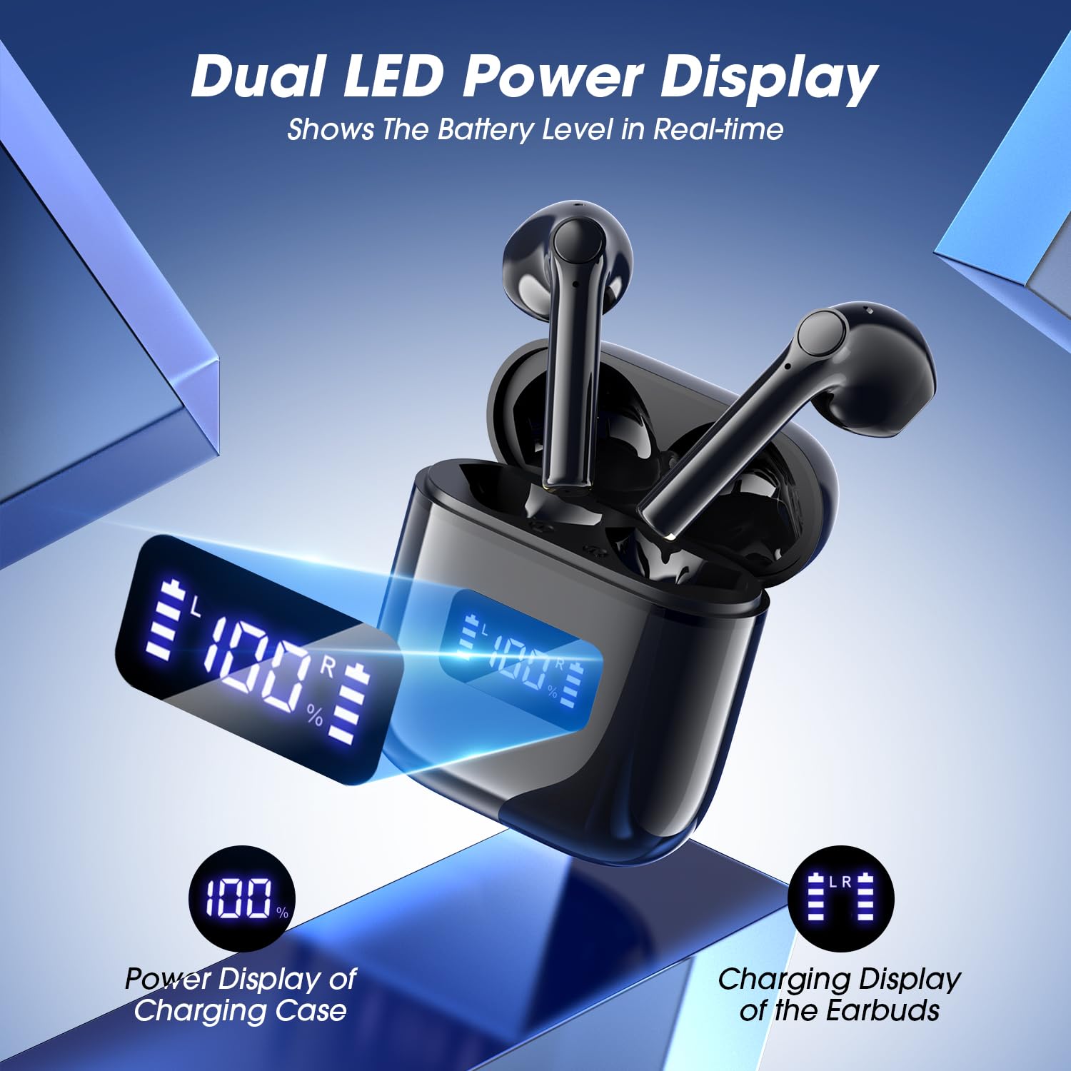 maddlon Wireless Earbuds Bluetooth 5.3 Headphones with Charging Case, Lightweight Earphones with Mic for Android/iOS Cell Phones, True Wireless Stereo Ear buds for Calls and Music-Black