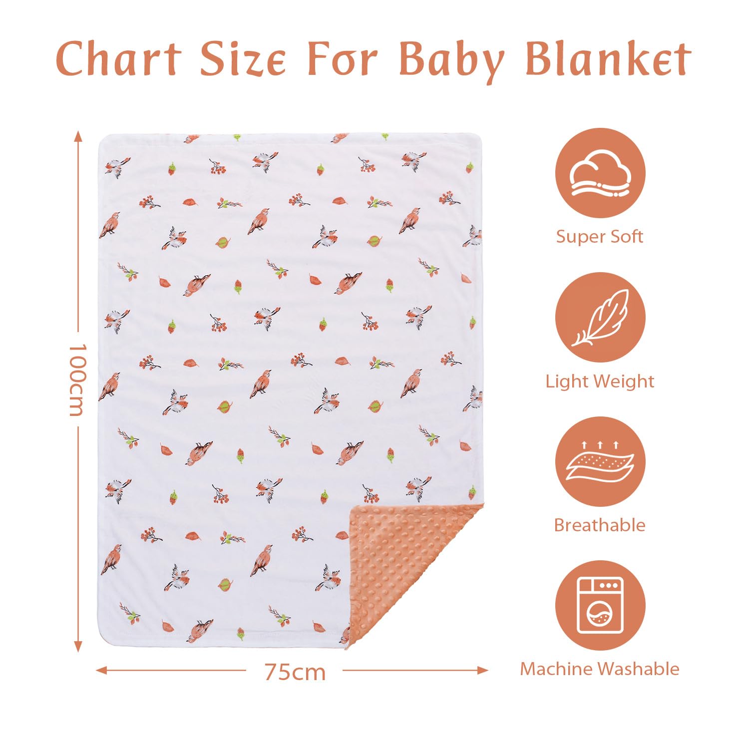 Micro Soft Plush Baby Blankets for Boys Girls Double Layer Toddler Baby Bed Blankets Throws with Raised Dots for Stroller Crib Shower Gifts (Pink Bird, 30x40 Inch)