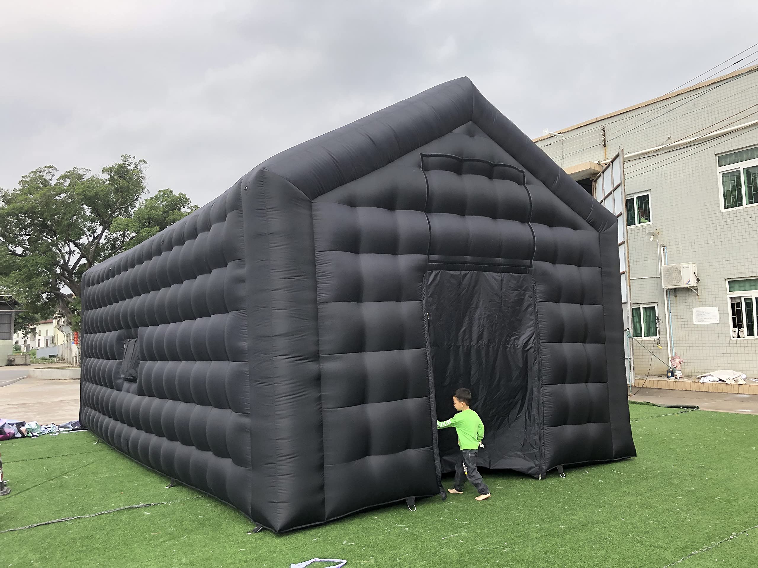 Large Black Inflatable Cube Wedding Tent Square Gazebo Event Room Big Mobile Portable Night Club Tent Party Pavilion for Backyard/Outdoor Events(29.5ftx16.5ft)