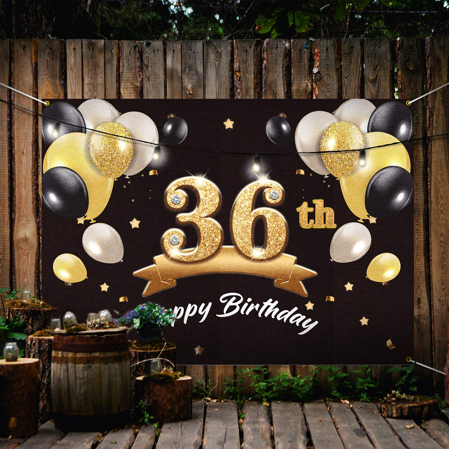 PAKBOOM Happy 36th Birthday Banner Backdrop - 36 Birthday Party Decorations Supplies for Men - Black Gold 4 x 6ft