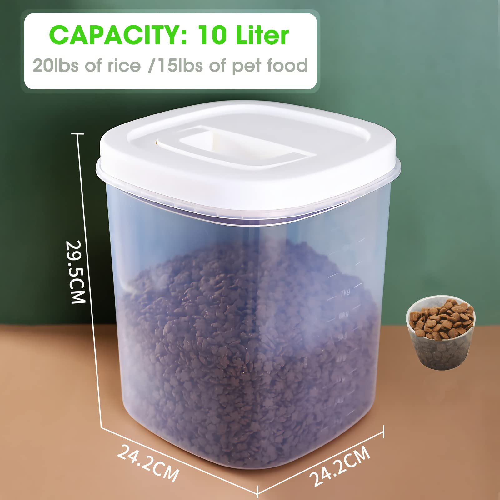 TBMax Kitchen Bulk Food Storage Container - 20 Lbs Rice Storage Container with Measuring Cup, Airtight Dry Food Container Bin for Flour, Baking Supply, Grains, Pet Dog Cat Food Storage