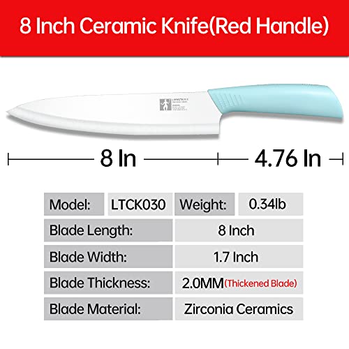 LIANGTAI Ceramic Knife 8 Inch Chef's Knife【Blade Thickness 2.0mm】 (Light Blue Handle)