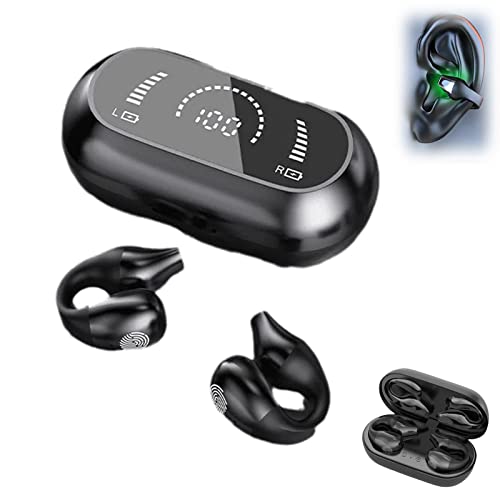 Wireless Ear Clip Bone Conduction Headphones, Inductivv Bone Conduction Headphones - Bluetooth Wireless Headset, Open Ear Mini Bone Conduction Headphones for Running Sports, with LED Digital Display