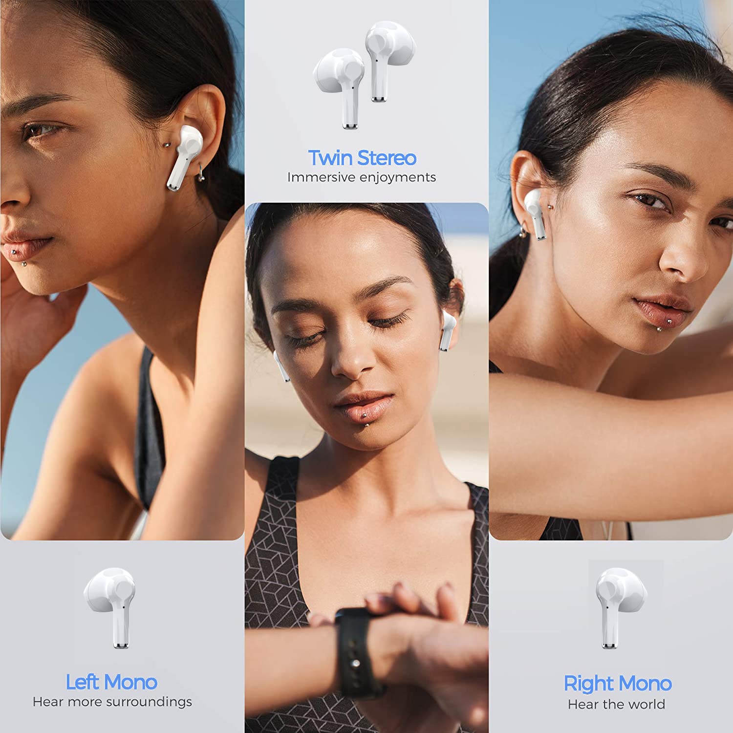 Wireless Earbuds, Bluetooth Earbuds Environmental Noise Cancellation Waterproof Call Noise Cancelling Mini Earbuds, Clear Calls Built-in Microphone Stereo Touch Earphones for Work, Home Office