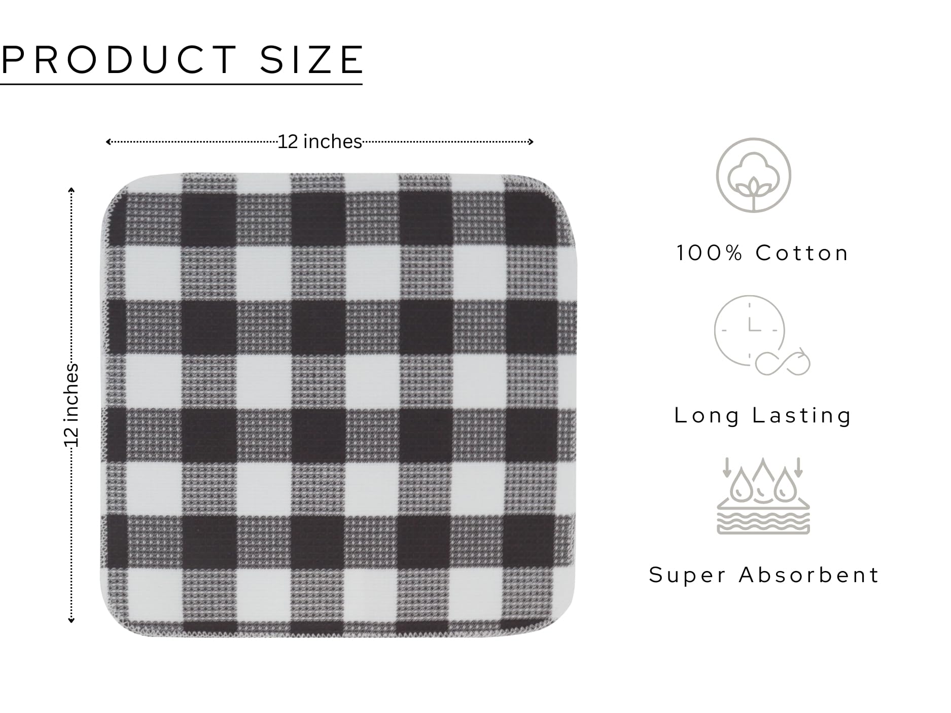 PurpleEssences Waffle Weave Plaid Dish Cloths, 100% Cotton - 12 x 12 Inches, Ultra Soft Absorbent Quick Drying Dish Towels Buffalo Check Dish Rags for Kitchen, 8-Pack - Grey & White