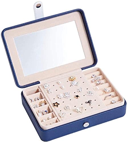 ZZYINH AN207 Portable PU Leather Jewelry Box Travel Jewelry Organizer Multifunction Necklace Earring Ring Storage Box Women Gifts Small Jewelry (Color : Blue)