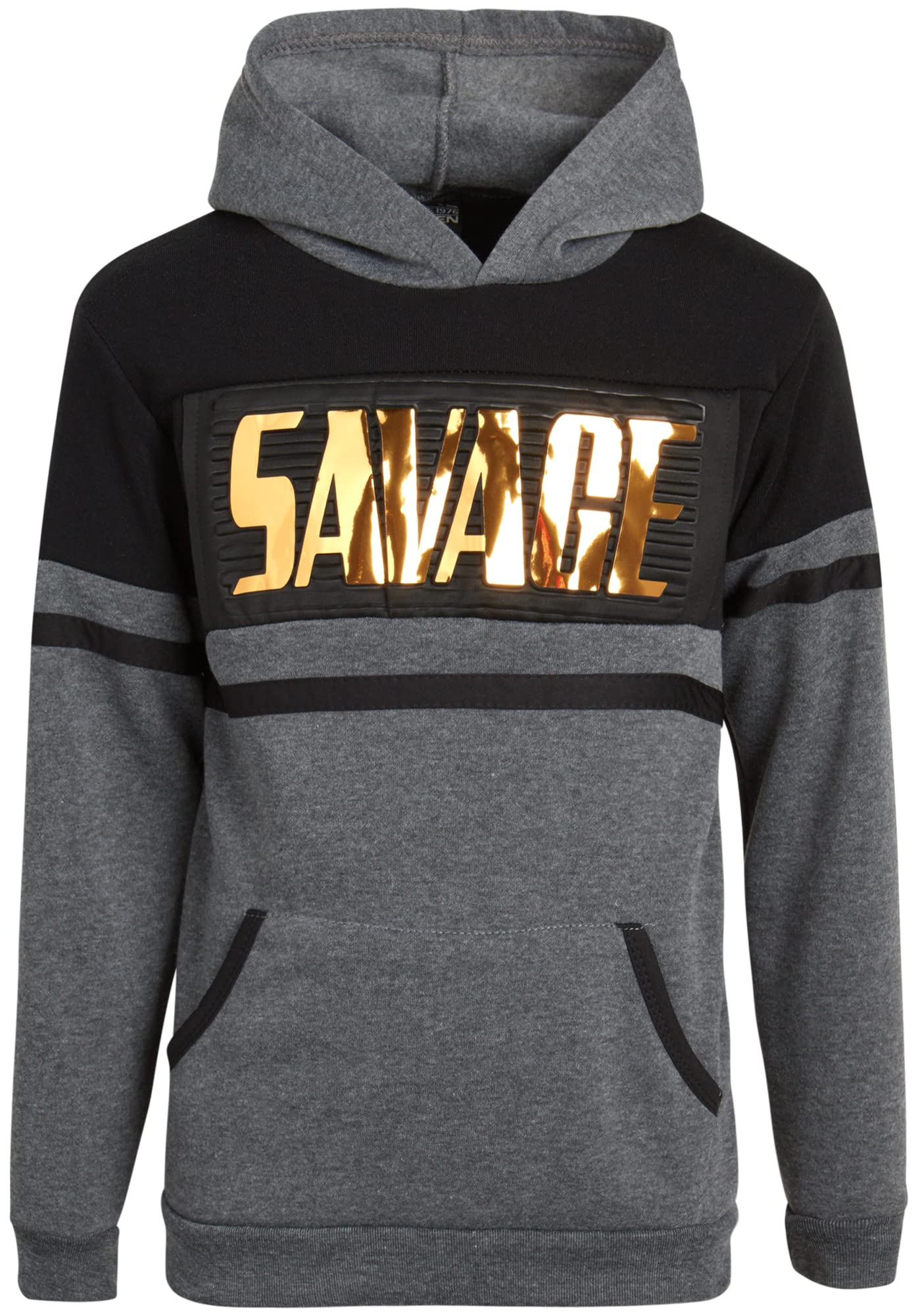 Quad Seven Boys’ 2 Piece Fleece Jog Set with Embossed Foil Hooded Sweatshirt and Jogger Pants, Size 12-14, Charcoal Savage