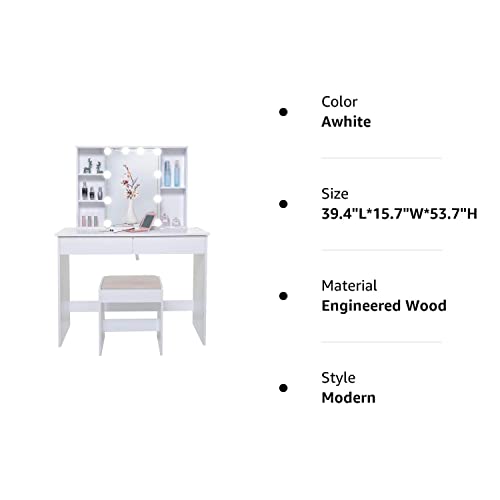 Makeup Vanity Desk with Sliding Lighted Mirror for Christmas Day, Makeup Table Vanity Desk with 2 Large Drawers, 3 Color Lighting Modes, Brightness Adjustable, Vanity Table for Women Girls, White