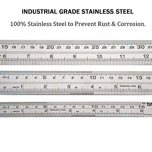 ZZTX Metal Ruler Stainless Steel Ruler Straight Edge Measuring Tool 6 Inch +12 Inch + 16 Inch 6 Pack Set