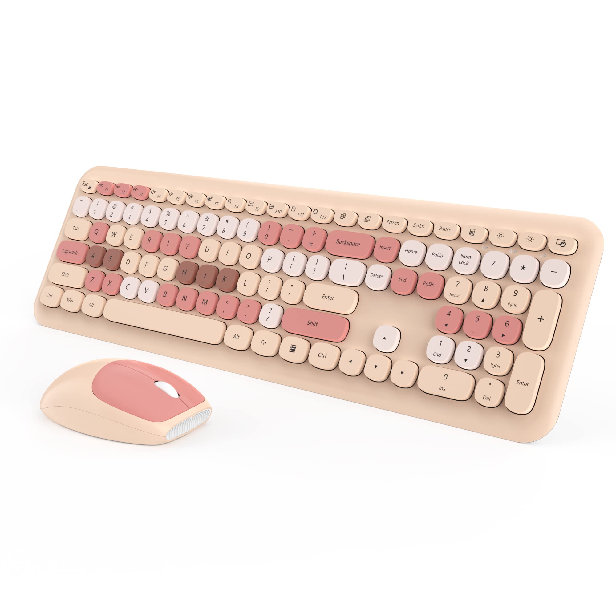 Wireless Keyboard and Mouse Combo, 2.4Ghz Colorful Cute Wireless Keyboards Mouse Set,Letton 110 Keys Full Size Office Retro Silent, for Computer, PC, Laptops,Desktop (Brown)
