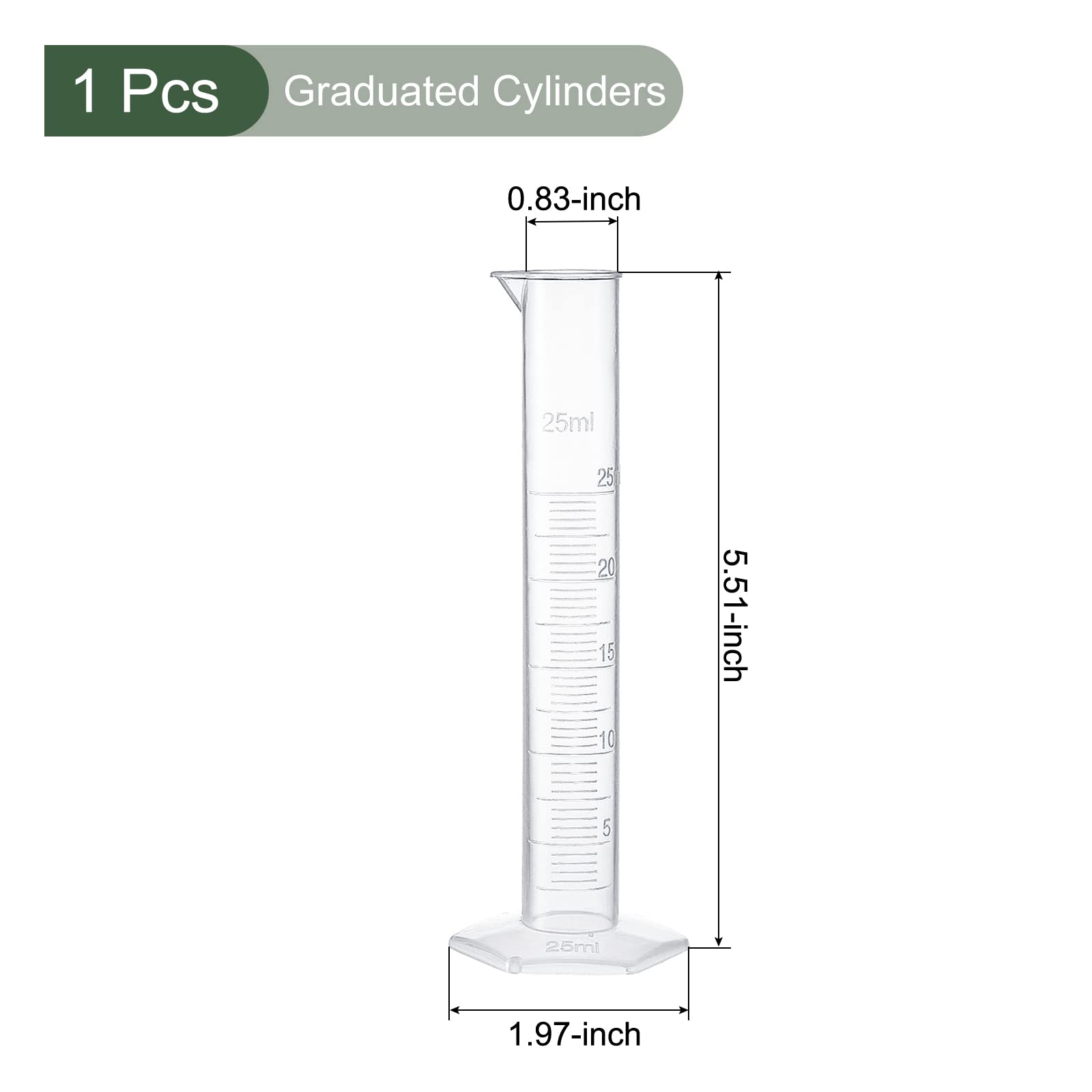 YOKIVE Measuring Graduated Cylinder, Plastic Cylinder Tube with Hex Base | for Chemical Measuring, Great for Lab, Daily Use (Clear White, 25ml)