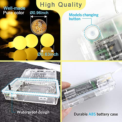 YoTelim Globe Fairy String Lights Battery Operated Warm White ,Water Proof 2 Pack 19.7FT 40 LED 8 Modes with Remote Control, for Home, Party, Christmas, Wedding, Garden Decoration